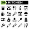 Kitchen Equipment Icon Set Include Refrigerator, Fringe, Kitchen ...
