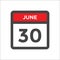 June 30 Calendar Icon with Day of Month Stock Vector - Illustration of ...