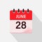 June 28, Calendar Icon with Shadow. Day, Month. Flat Vector ...