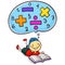 Kid Boy Reading Book about Mathematics Stock Vector - Illustration of ...