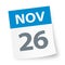 November 26 - Calendar Icon Stock Illustration - Illustration of ...