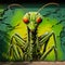 Praying Mantis Graffiti Paint on the Wall Stock Illustration ...