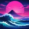 Retrowave or Synthwave Landscape with Retro Synthwave Color Ocean Pixel ...