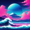 Retrowave or Synthwave Landscape with Retro Synthwave Color Ocean Pixel ...