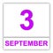 September 3. Day on the Calendar Stock Illustration - Illustration of ...