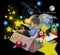 Space Science Boy in Box with Stars on Black Stock Image - Image of ...