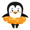 Cute Penguin with a Polka Dot Swimming Ring. Vector Illustration in ...
