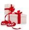 Two White Gifts with Red Ribbons Stock Photo - Image of party ...