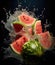 Watermelon Fruits Falling into the Water, Splashing Stock Photo - Image ...