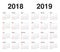 Year 2018 2019 Calendar Vector Stock Vector - Illustration of monthly ...