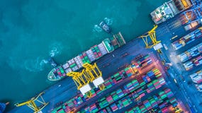 Aerial View Of Container Cargo Ship, Container Cargo Ship In Imp Stock ...