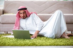 Arab Saudi Man Working Online With A Laptop Stock Image - Image of ...