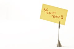 We'll Be Right Back Hanging Store Sign Absent Break Closed Stock ...