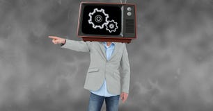 Man Pointing Finger On Tv Screen Stock Photo - Image of computer ...