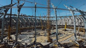 Cable-stayed Roof Structures Of A Football Stadium Stock Footage ...