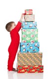 Tall Stack Of Christmas Presents Isolated On White Stock Photo - Image ...