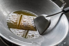 Pan with used oil stock image. Image of handle, diet - 21480925