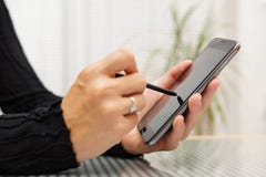 Using Stylus On Touch Screen Cell Phone Stock Image - Image of schedule ...