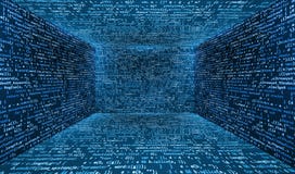 Creative Glowing Cyber Binary Code Room. Technology And Matrix Concept ...