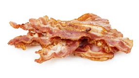 Cooked Bacon Rashers Close-up Isolated On A White Background. Stock ...