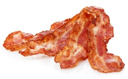Cooked Bacon Rashers Close-up Isolated On A White Background. Stock ...