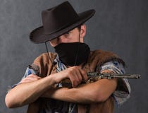 Cowboy With Black Leather Flogging Whip Royalty Free Stock Photography ...