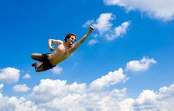 The Crazy Flying Man In Clouds Stock Photo - Image of fall, diving ...