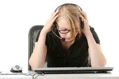Tired Female Customer Service Representative At Stock Image - Image of ...