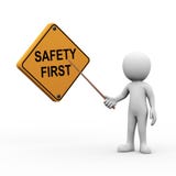 3d Man With Safety First Road Sign Stock Illustration - Illustration of ...