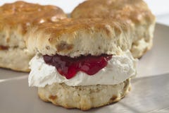 Cornish Scone With Cream And Jam Stock Image - Image of luxury, cornish ...