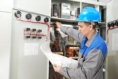 Electrician Checking Cabling Power Line Stock Image - Image of cable ...