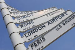 European Cities Distance Travel Sign Stock Photo - Image of direction ...