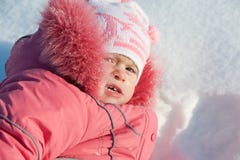 Portrait Of A Little Girl Crying Because She Is Cold In The Snow Stock ...