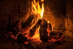 Roaring Fire In Fireplace With Logs And Flames Stock Image - Image of ...