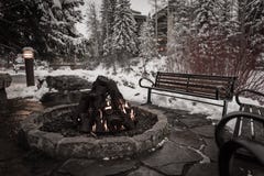 Fire Pit With Snow Mountains Stock Photo - Image of fireplace ...
