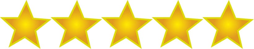 Row Of Five Yellow Stars On Glossy Plane Stock Illustration ...