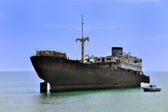 Old Sunken Freighter At Sunrise Stock Image - Image of credit, port ...