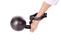 Woman With Ball And Chain On Foot Stock Image - Image: 16956373