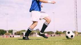 Man Controlling A Football With His Chest On Green Screen Stock Footage ...
