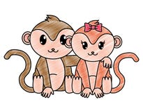 Cute monkey couple cartoon stock vector. Illustration of mammal - 62740521