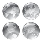 Gray 3D Globe - Earth Vector Set With Undistorted 2D World Map In Gray ...