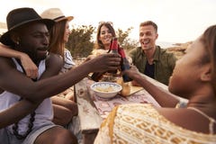 Friends Cliff Jumping Into The Ocean Stock Photo - Image of landscape ...