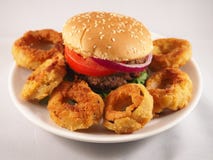 Hamburger And Onion Rings Fast Food Meal Stock Image - Image: 6847741