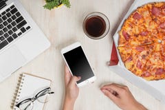 Ordering Pizza Online Fast Food Order Delivery Fastfood Internet Stock ...