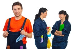 Happy Team Of Cleaning House Workers Stock Image - Image of females ...