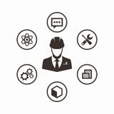 Engineer icon flat set stock vector. Image of gear, manufacturing ...