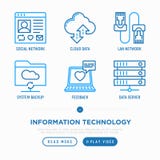 Set Of Thin Line Icons Cloud Data Technology Services Stock Vector - Illustration of analysis ...