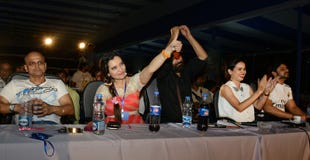 Panel Judges Holding Bad Score Signs Stock Image - Image of judgment ...