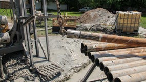 Drill Pipe And Top Drive On The Rig Floor While Making Up Stock Image ...