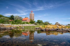 Lighthouse of Svaneke stock photo. Image of holiday, landmark - 32772054